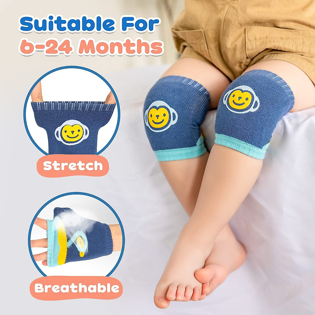 BOSONER Baby Knee Pads for Crawling,6 Pairs Crawling Anti-Slip Knee,Knee Protectors Unisex Babies Girl Boy Infant Toddlers Kneepads