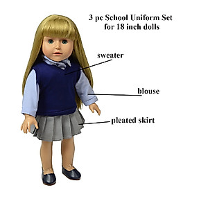 The New York Doll Collection Doll Back to School Set - Doll School Desk,School Supply Set for Dolls and School Uniform Clothing Fits 18 Inch Girl Dolls, E154