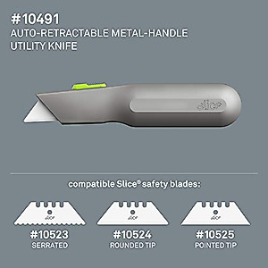 Metal-Handle Utility Knife, Finger Friendly Ceramic Blade, Auto Retracts for Safety, Heavy Metal Handle, Comfortable Grip, Stores Extra Blade, Ambidextrous, Easy Blade Change