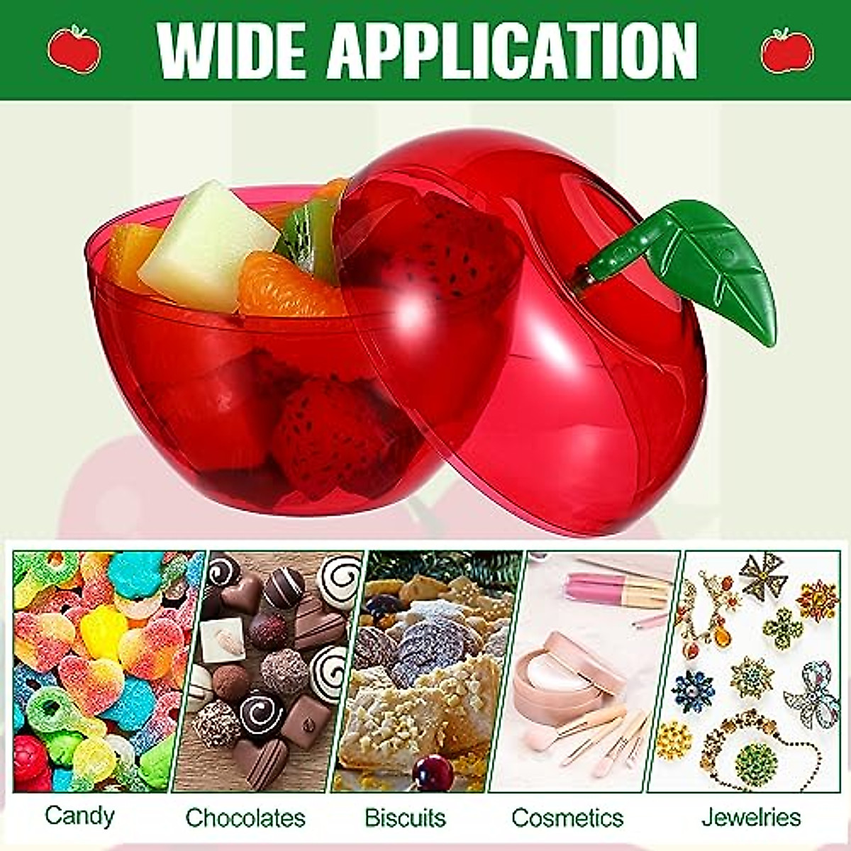 Tioncy 24 Pcs Plastic Apple Containers Christmas Decorations Red Apple Containers Bobbing Apple Teacher Apple Candy Cookie Jars Toy Containers for Gift Party Wedding Rosh Hashana Party(24 Pcs)