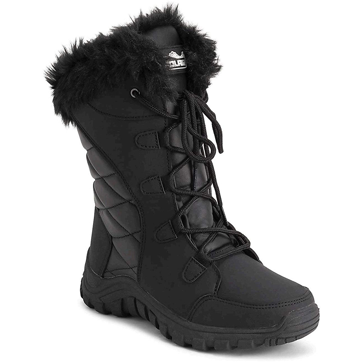 POLAR Womens Quilted Faux Fur Cuff Winter Duck Rubber Sole Durable Snow Rain Outdoor Boots - Black Leather - EU40/US9 - YC0654