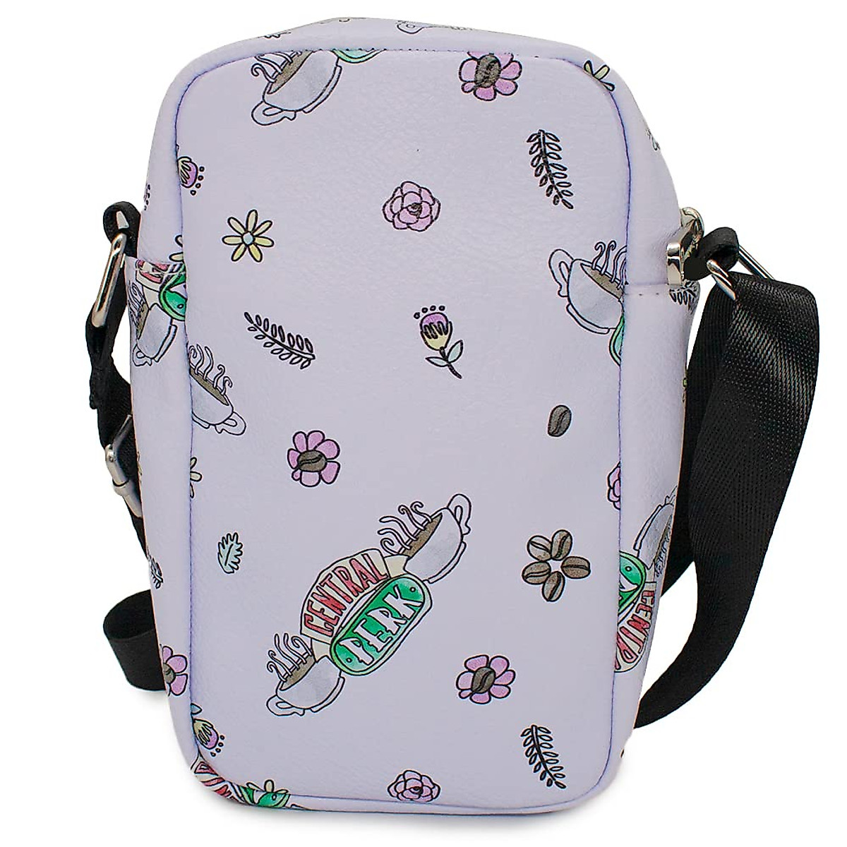 Buckle Down Friends Bag, Crossbody, Central Perk Logo & Flowers, White, Vegan Leather