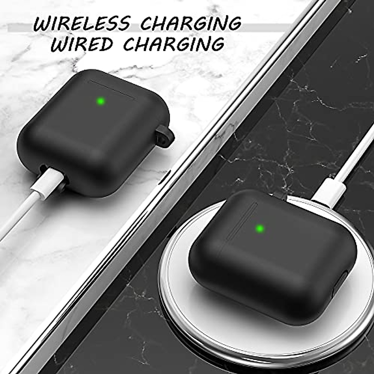 Airpods Case Cover, LELONG Soft Silicone Protective Case Cover with Keychain for Apple Airpods 2nd 1st Charging Case Men Women [Front LED Visible]