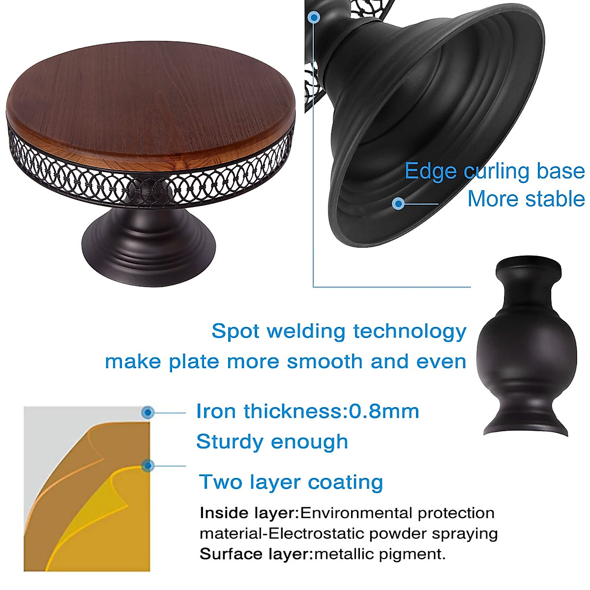 weharnar Rustic Cake Stand Round Wooden Cake Stand and Dessert Pedestal Display Stand with Black Base, Dessert Cupcake Pastry Candy Display Plate for Wedding Birthday Event Party 12 inches