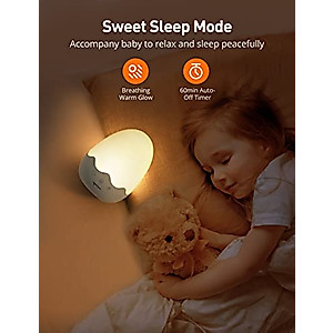 sympa Night Light for Kids, Baby Night Light with 1 Hour Timer & Touch Control, Rechargeable Night Light with 5 Brightness 3 Color Temperature, Touch Lamp Hanging Ring & Memory Function, White