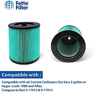 Fette Filter - 17912 & 9-17912 Vacuum Filter with High Efficiency Particle Air Filter Material Compatible with Craftsman. Compare to Part # 17912 & 9-17912. Pack of 2
