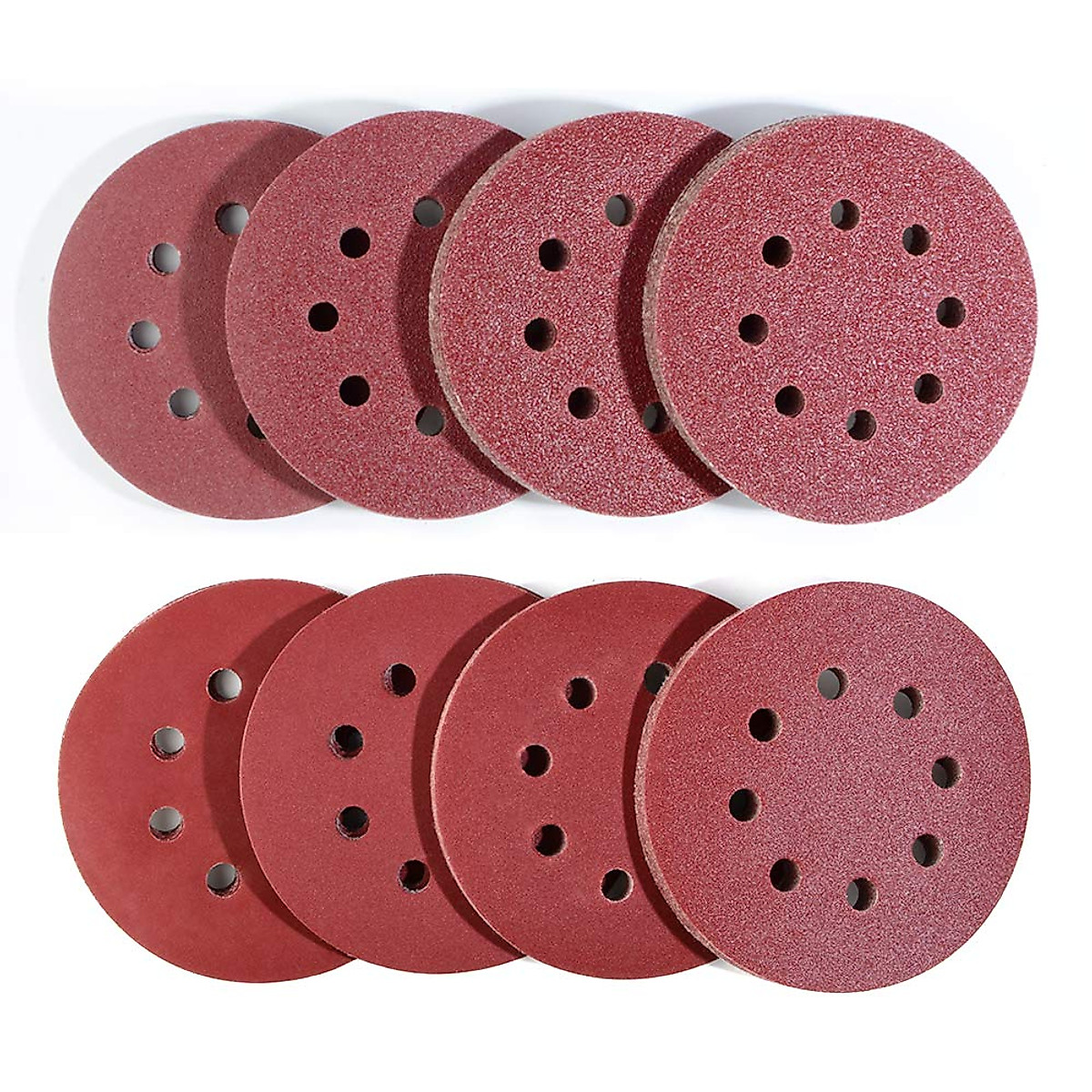 80pcs 5 inch Sanding Discs Hook and Loop, 8 Hole Orbital Sander Sandpaper, 10 x 40/60/80/120/180/240/320/400 Grit Orbital Sander Pads, Round Sandpaper Discs by Taspire