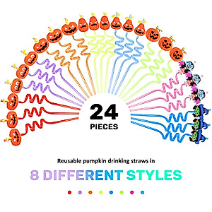 Halloween Drinking Straws, 24 Pack of Plastic Straws Reusable Pumpkin Wizard Pattern Kids Party Spiral Straws for Halloween Decoration Party Favor Goodie Gifts By Rely2016