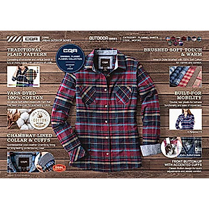 CQR Women's Plaid Flannel Shirt Long Sleeve, All-Cotton Soft Brushed Casual Button Down Shirts, Flannel Plaid Shirts Aqua Coral, Medium