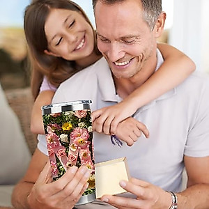 FOCIUZTA 20oz Pink, White & Yellow Floral MOM Lettering Tumbler with lid, Travel Coffee Cup, Ideal for Easter, Mother Day, and birthday gifts