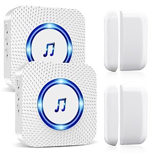 SanJie Door Chime, Door Open Contact Sensor Alarm for Business/Store/Home/Office When Entering, with 600 FT Range,55 Chimes 5 Adjustable Volume 2 Receivers +2 Sensors