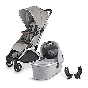 MINU V2 Stroller-Stella (Grey mélange/Silver/Chestnut Leather)+ Adapter for Bassinet/MESA + Bassinet - Stella (Grey Brushed mélange/Silver)