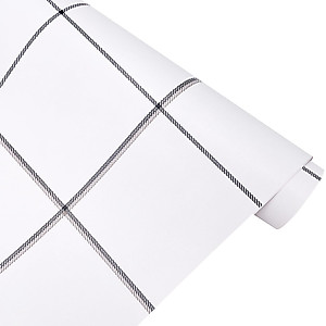 SimpleLife4U Black Striped Furniture Paper Peel & Stick White Grid Shelf Drawer Liner Cover Furnitures 17.8 Inch by 9.8 Feet