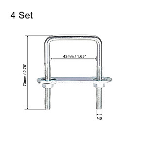 uxcell Square U-Bolts 1-5/8"(42mm) Inner Width Carbon Steel M6 with Nuts, Frame Plate, Round Washers 4 Set
