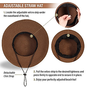 Funcredible Brown Summer Fedora Hat for Women - Wide Brim Straw Beach Hat with Bow and Heart Shape Glasses - UPF 50+ Packable Panama Hat for Women