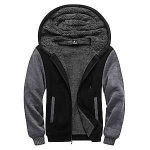 SCODI Hoodies for Men Heavyweight Fleece Sweatshirt - Full Zip Up Thick Sherpa Lined Hooded Jacket Black Middle gray 2XL