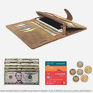 ALPHAHIDE Genuine Leather Wallet for Women - RFID Blocking Ladies Clutch - Ladies Phone Wallet - Raw Leather Purse - Zipper Pocket - Gift Boxed (Tan)