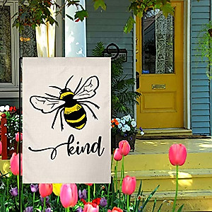 BLKWHT Bee Kind Spring Summer Garden Flag Vertical Double Sided Burlap Yard Outdoor Decor 12.5 x 18 Inches