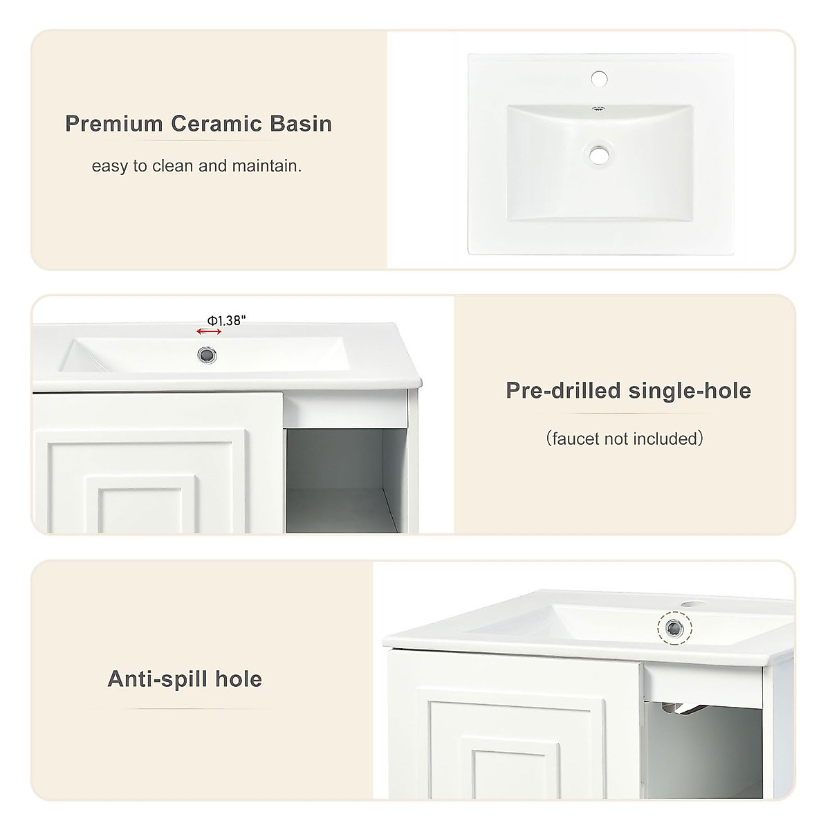 Appot 24inch Bathroom Vanity Sink Combo for Small Space, Bath Room Vanities with Ceramic Basin, Gold Legs and Semi-Open Storage(Faucet Not Included)