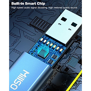 MillSO USB to Dual 3.5mm Audio Jack Adapter, Sapphire Blue TRRS External Stereo Sound Card Headphone Stereo Jack Splitter for Two Headphones, Speakers to a PC, Laptop, Desktop, PS4, PS5-1 Feet