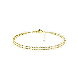 Tasiso Dainty Gold Bracelets for Women Double Layered Satellite Beades Chain Link Bracelet Layering Simple Bracelet Minimalist Handmade Jewelry Gift