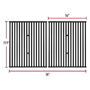 GGC 15 Inch Grill Grates Replacement for Broil King 9453-54, 9453-57, 9453-64, 9865-54, 9453-67, Broil-Mate, Silver Chef, Sterling Gas Grill, 2 PCS Cast Iron Cooking Grid Grates (15" x 12 3/4" Each)