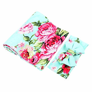 Galabloomer Receiving Blanket Headband Set Flower Print Baby Swaddle Receiving Blankets