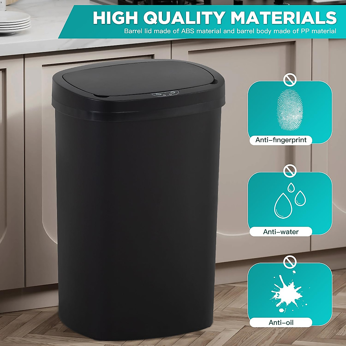 PayLessHere 13 Gallon Trash Can Kitchen Trash Can Automatic Garbage Can with Lid Touch Free High-Capacity Motion Sensor for Kitchen Bedroom Bathroom Office Wateproof Trash Bin (1, Black)