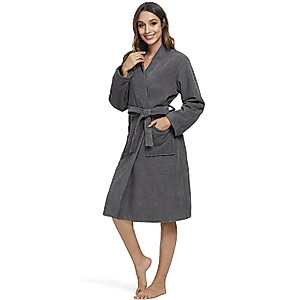 Orrpally Women Kimono Robes Lightweight Terry Cloth Bathrobe Knee Length Bath Robe Grey L