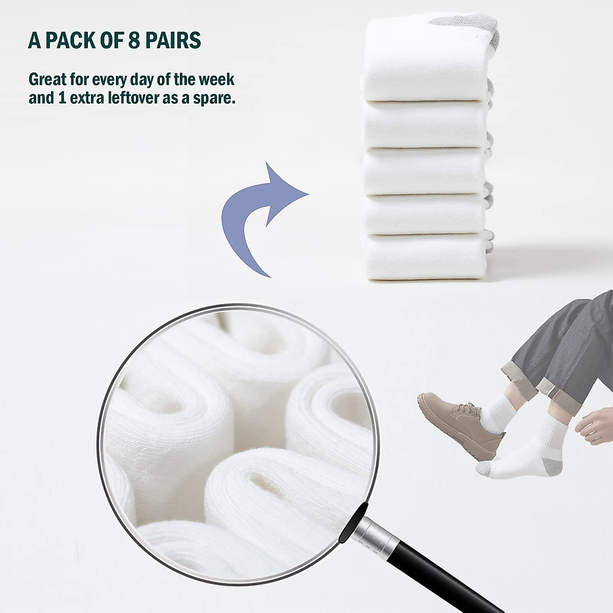 FLSHMCEN Men's Athletic Ankle Socks 8-Pairs Cotton Cushioned Quarter Socks for Men Moisture Wicking Socks Size 7-9/9-12/12-15