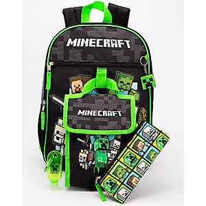 Minecraft Backpack & Lunch Box 5 Piece Rucksack Bag Gift Set Merchandise
