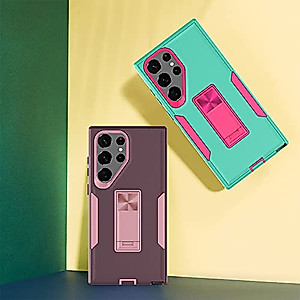 Showdd Designed for Samsung Galaxy S23 Ultra Case with Stand, Drop Protection Work with Magnetic Car Mount, Dustproof,No Fading, No Yellowing,for Men Women, Purple Rose Gold