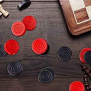 72 Pieces Wooden Checkers 1.06 Inch Checkers Board Game Pieces Stackable Ridge in Drawstring Storage Pouch for Checkers Backgammon Game, Red and Black
