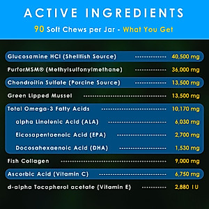 Deluxe Naturals Hip and Joint Soft Chews for Dogs with Glucosamine, MSM, Chondroitin, Collagen | Dog Joint Supplement Improve Dog Mobility, Pain Relief, 90 Count (Pack of 1)