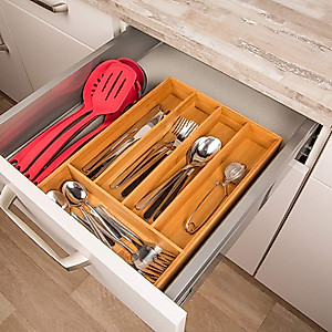 Royal Brands Bamboo Utensil Drawer Organizer Tray, Bamboo Cutlery Drawer Organizer Tray, (14.25" x 10.25" x 2")