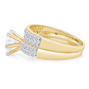 SAVEARTH DIAMONDS Center 7MM Round Cut Lab Created Moissanite Diamond Solitaire Bridal Set Engagement Ring In 10K Solid Yellow Gold Jewelry For Women(1.75 Cttw)-10