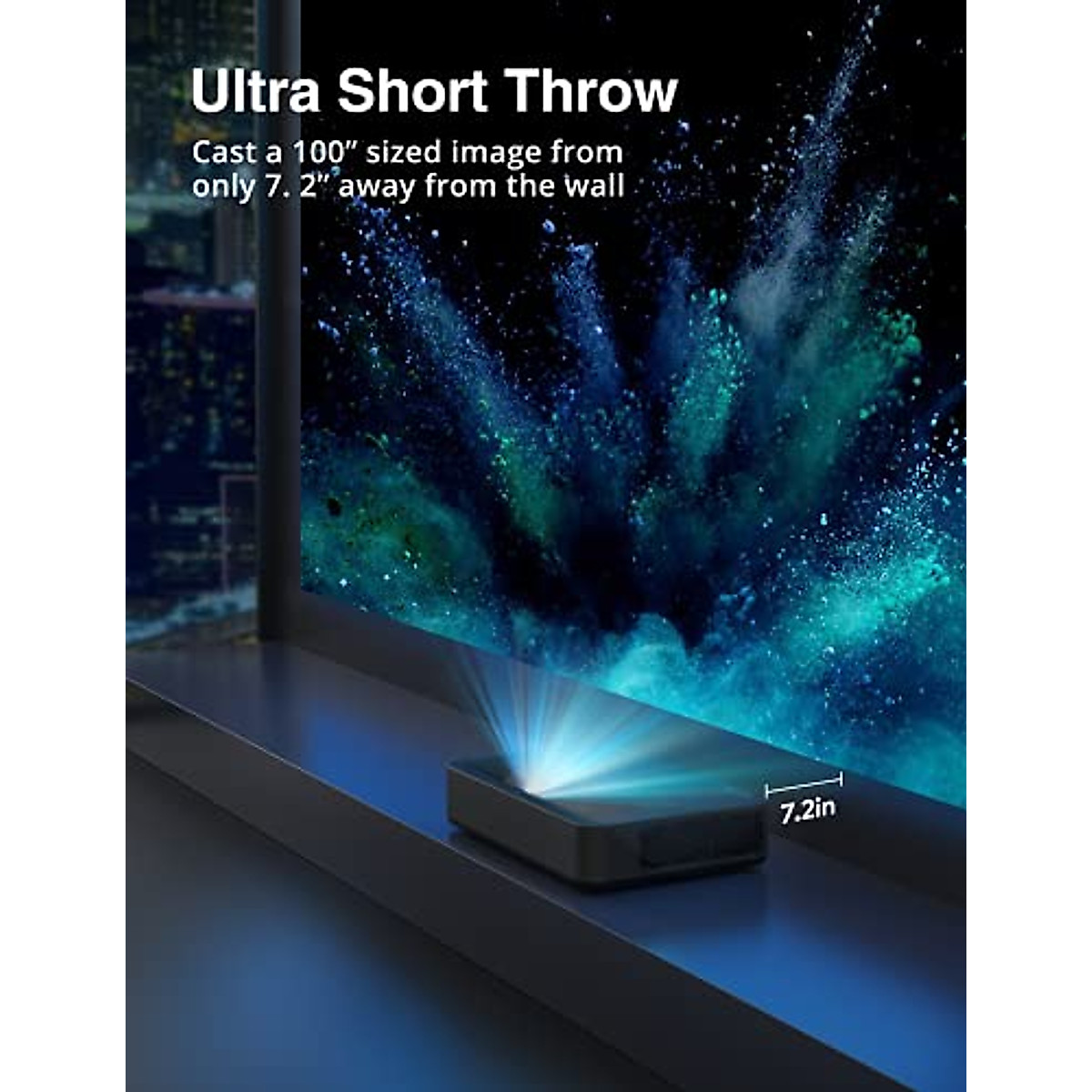 4K UHD Laser TV Home Theatre Projector, Ultra Short Throw, Built-in Harman Kardon Speaker, HDR10, Smart Android System 25000H Lamp Life Eye Protection, Black