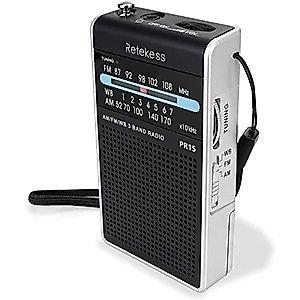 Retekess PR15 Pocket NOAA Weather Radio, AM FM Emergency Weather Radio Portable, Little Transistor Radio Powered by AAA Battery for Walking, Camping (Silver Black)