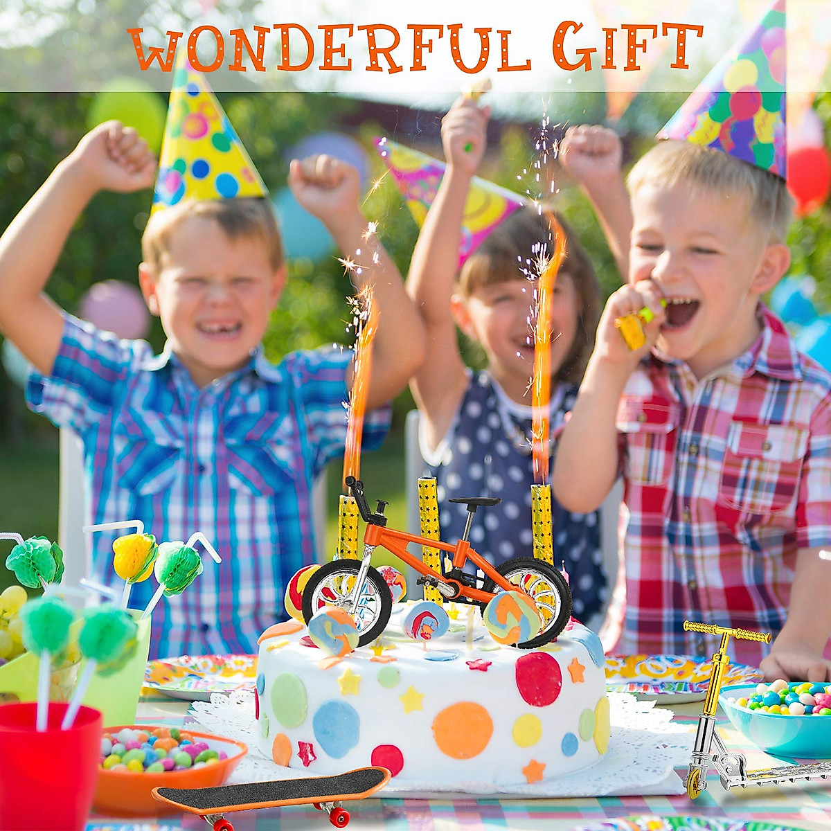 Skylety 31 Pieces Mini Finger Toys Set for Boy Girl Includes 6 Finger Skateboards, 4 Finger Bikes, 2 Mini Scooters 4 Swing Board 8 Matched Wheels 7 Tool Accessories Educational Toy Party Favor (Cool)