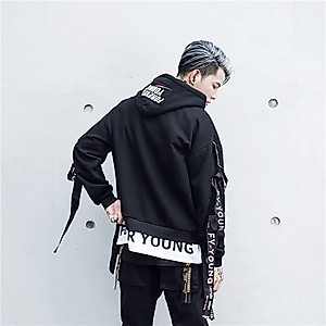 DUDHUH Mens Hoodie Fashion Pullover Letter Print Tracksuit Techwear Casual Coat Hip-Hop Sweatshirt Black