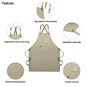 Dulabi Apron, Adjustable Chef Apron for Women and Men with Large Pockets, Cooking Kitchen Apron with Back Straps