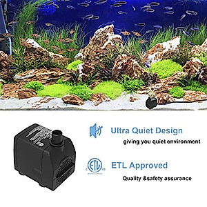 YH YUANHUA Submersible Water Pump Ultra Quiet with Dry Burning Protection160GPH for Fountains, Hydroponics, Ponds, Aquariums & More …