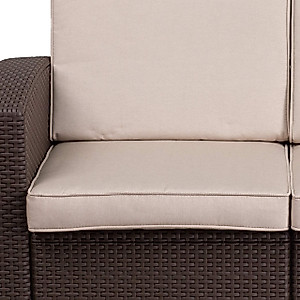Flash Furniture Seneca Chocolate Brown Faux Rattan Loveseat with All-Weather Beige Cushions