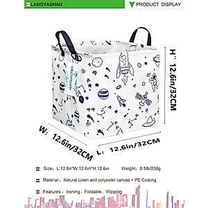 LANGYASHAN Square Storage Baskets Waterproof Canvas Children Laundry Nursery Hamper for Shelves Gift Baskets Toy Organizer Room Decor (Square spaceship)