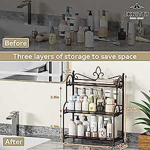 EKNITEY Bathroom Organizer Shelf Countertop - Kitchen Counter Organizer 3 Tier Bathroom Counter Shelves for Makeup Vanity Organizer Brown (No Assembly)