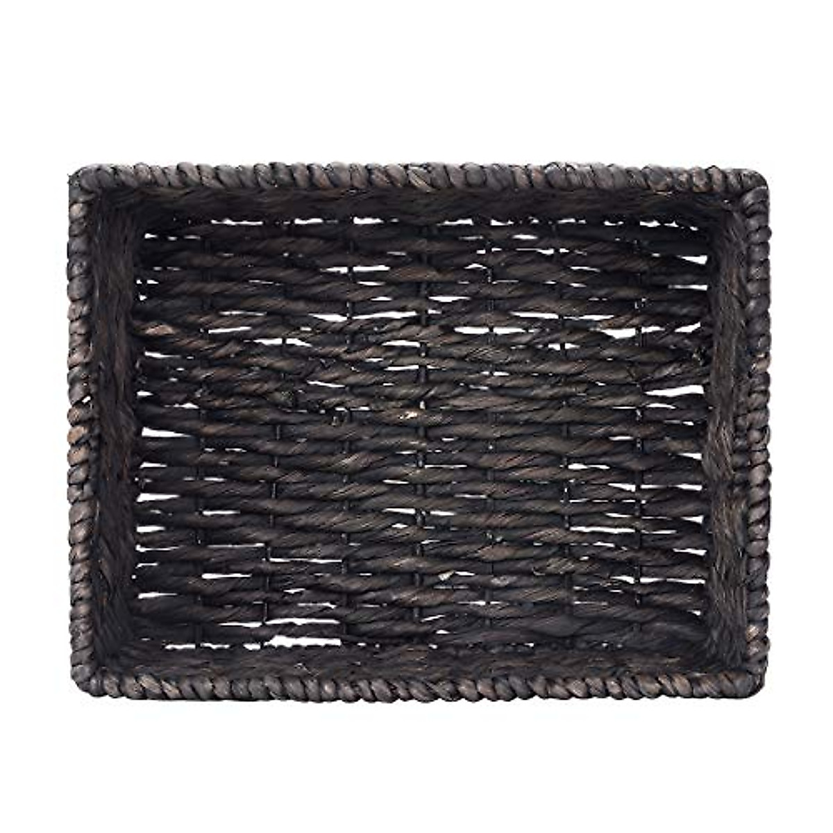 Villacera Rectangle Handmade Twisted Wicker Baskets made of Water Hyacinth | Nesting Black Seagrass Bins | Set of 2