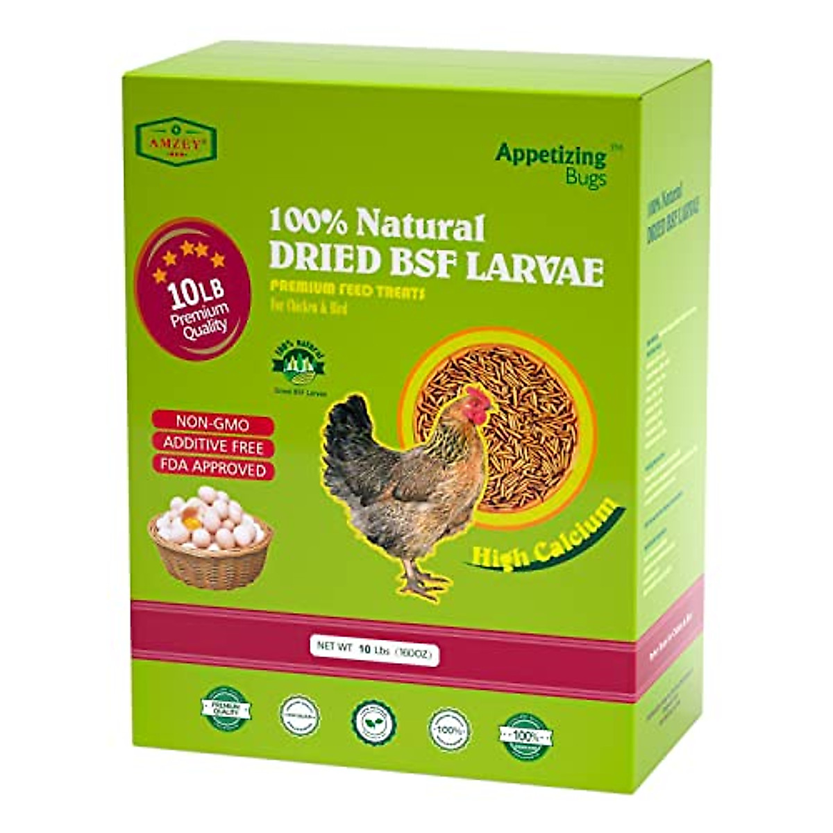 Amzey 10LBS Dried Black Soldier Fly Larva/Dried Mealworms - 100% Natural BSF Larvae - 85XMore Calcium Than Mealworms - High Calcium Treats for Chickens, Birds, Reptiles, Hedgehog, Geckos, Turtles