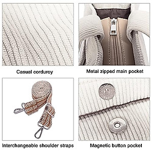 CLUCI Corduroy Tote Bag For Women Casual Zipper Tote Fashion Shoulder Handbag Hobo Bag Beige