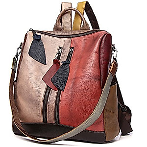 Segater Multicoloured Backpack Fashion Genuine Leather 2 Ways Convertible Shoulder Bag Vintage Patchwork Handbag Travel Satchel Rucksack