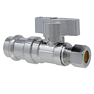 1/4 Turn Press Straight Stop Valve, 1/2" Press x 3/8" OD Compression Miiflex Heavy Duty Chrome Plated Brass Quarter Shut Off Valve w/Ferrule and Nut for Residential/Commercial Compatible with ProPress